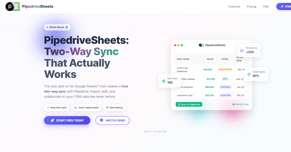 PipedriveSheets - Two-Way Sync for Google Sheets™ and Pipedrive CRM